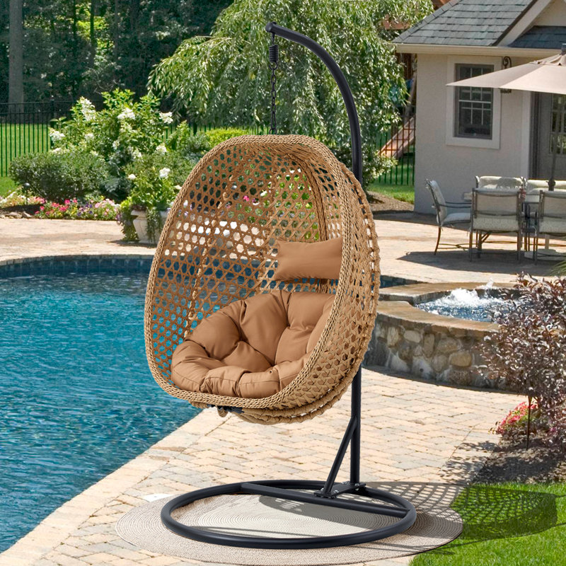 Charlie Jade Swing Chair with Stand Dakota Fields Hammock Color Light Brown Cushion Color Light Brown